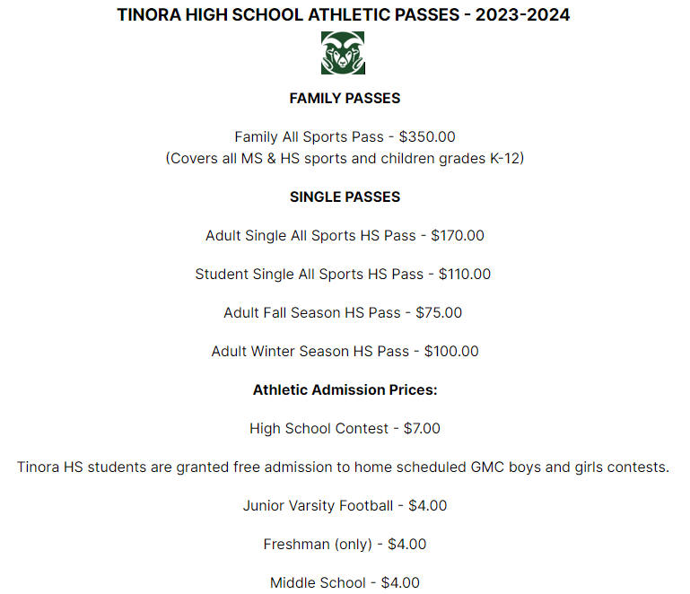 Tinora ticket information